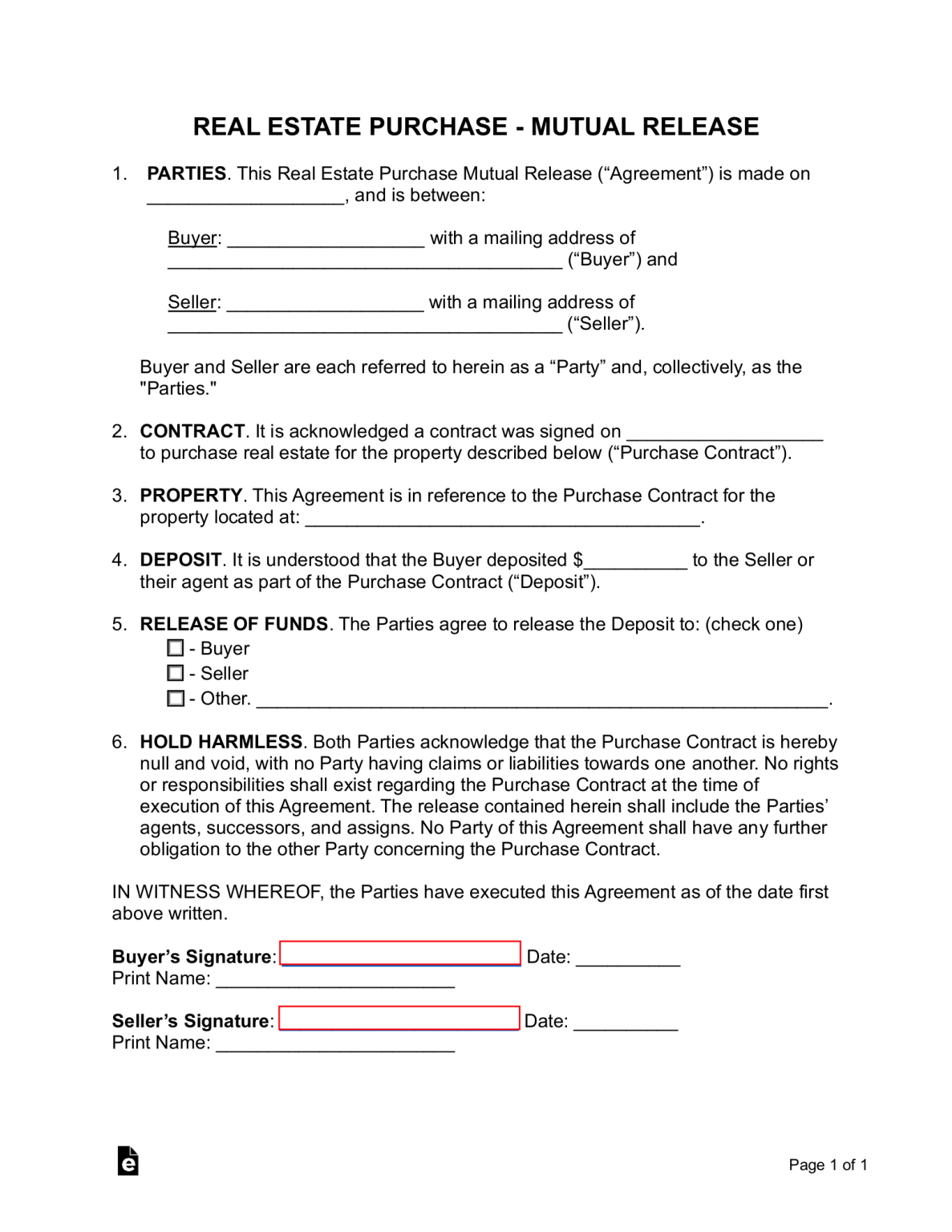 Free Mutual Release Agreement Templates (3) - PDF | Word – eForms
