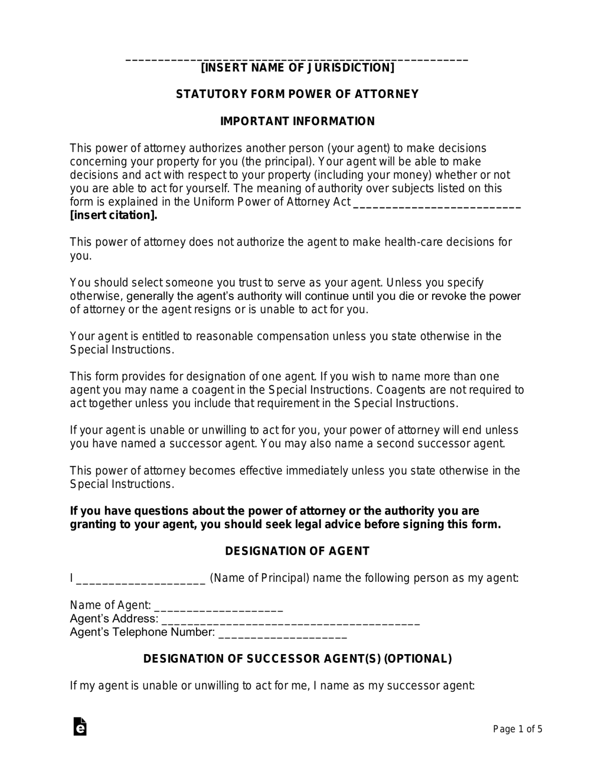 Free Uniform Power of Attorney (UPOAA) Form - PDF | Word – eForms