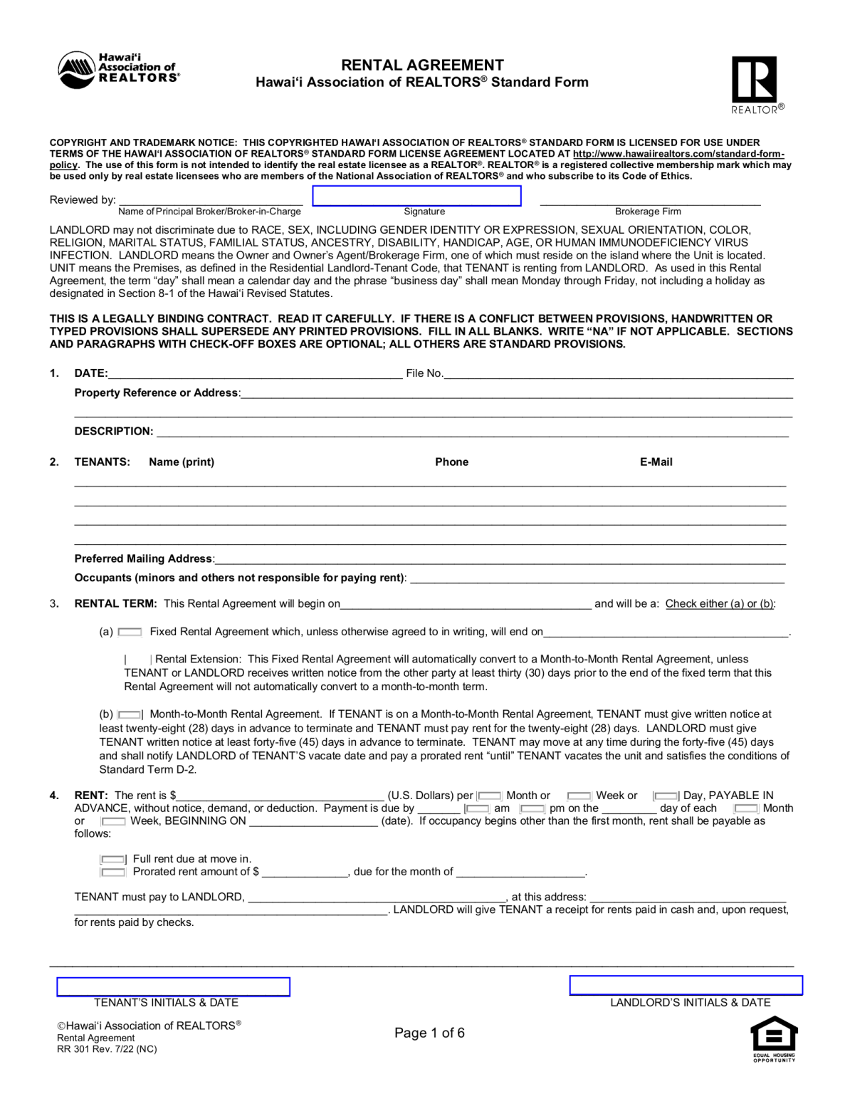 Free Hawaii Assoc. of Realtors Lease Agreement - PDF – eForms