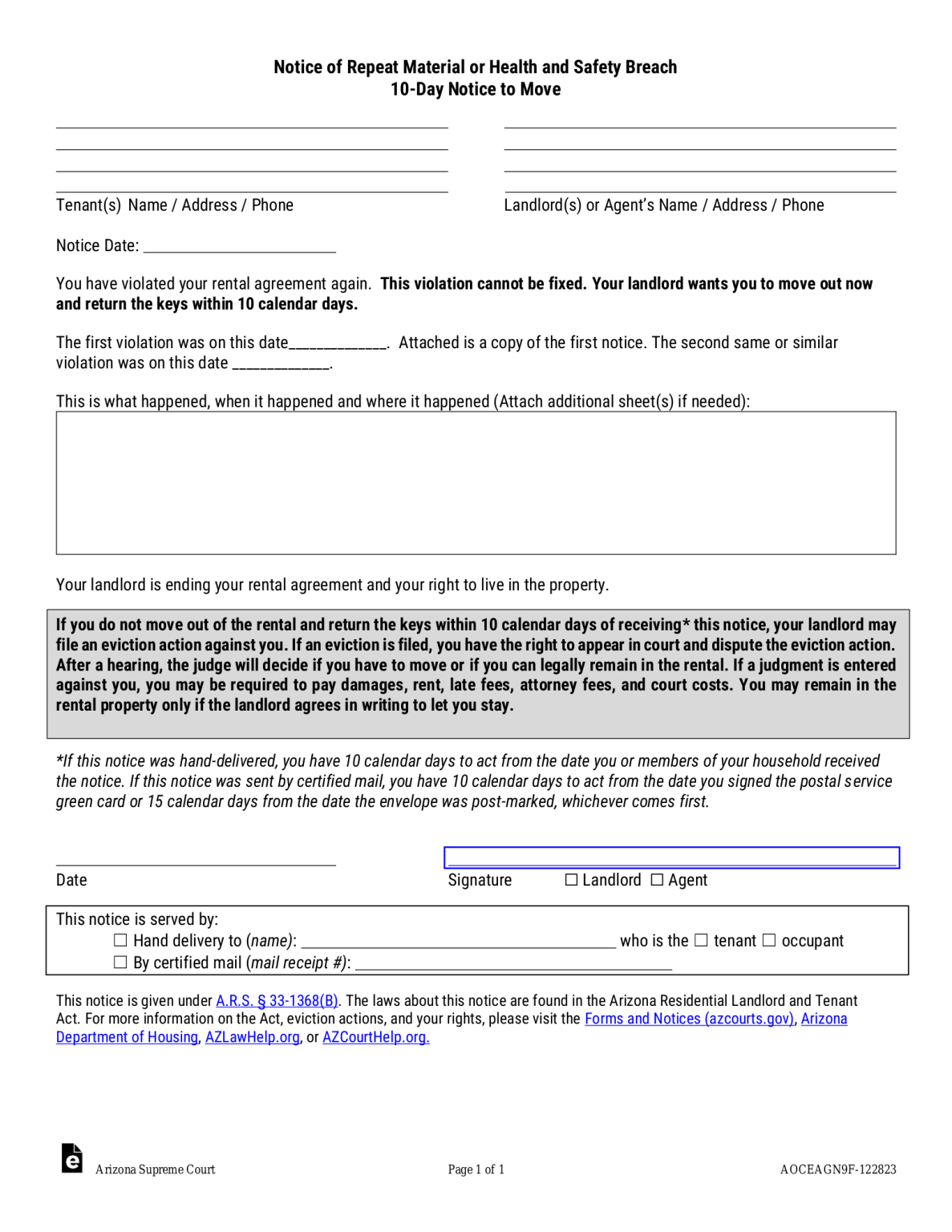 Free Arizona Eviction Notice Forms (5) - PDF | Word – eForms