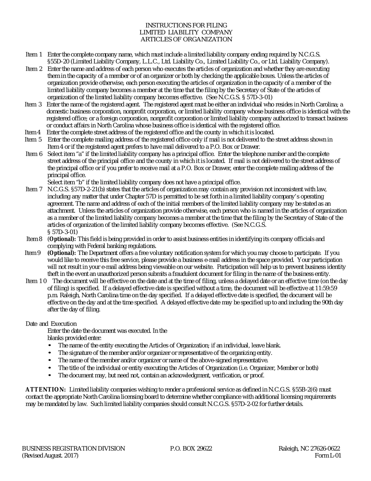 Free How to Form an LLC in North Carolina (7 steps) - PDF – eForms