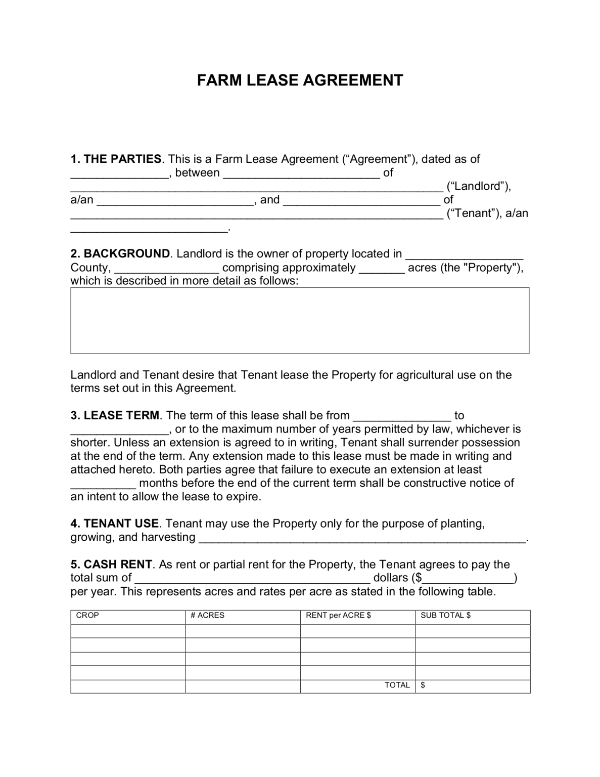 Free Farm Lease Agreement - PDF | Word – eForms