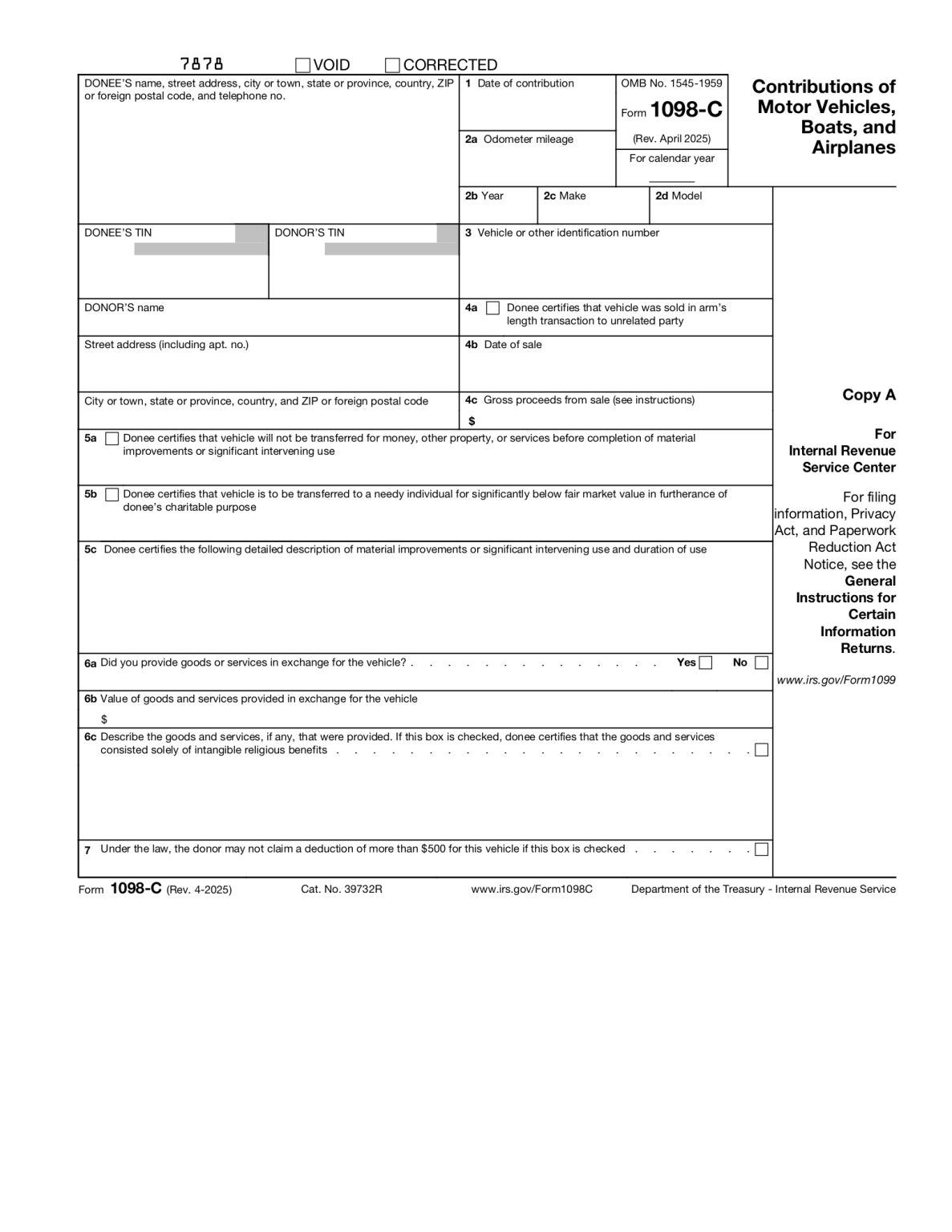Free IRS Form 1098-C - PDF – eForms