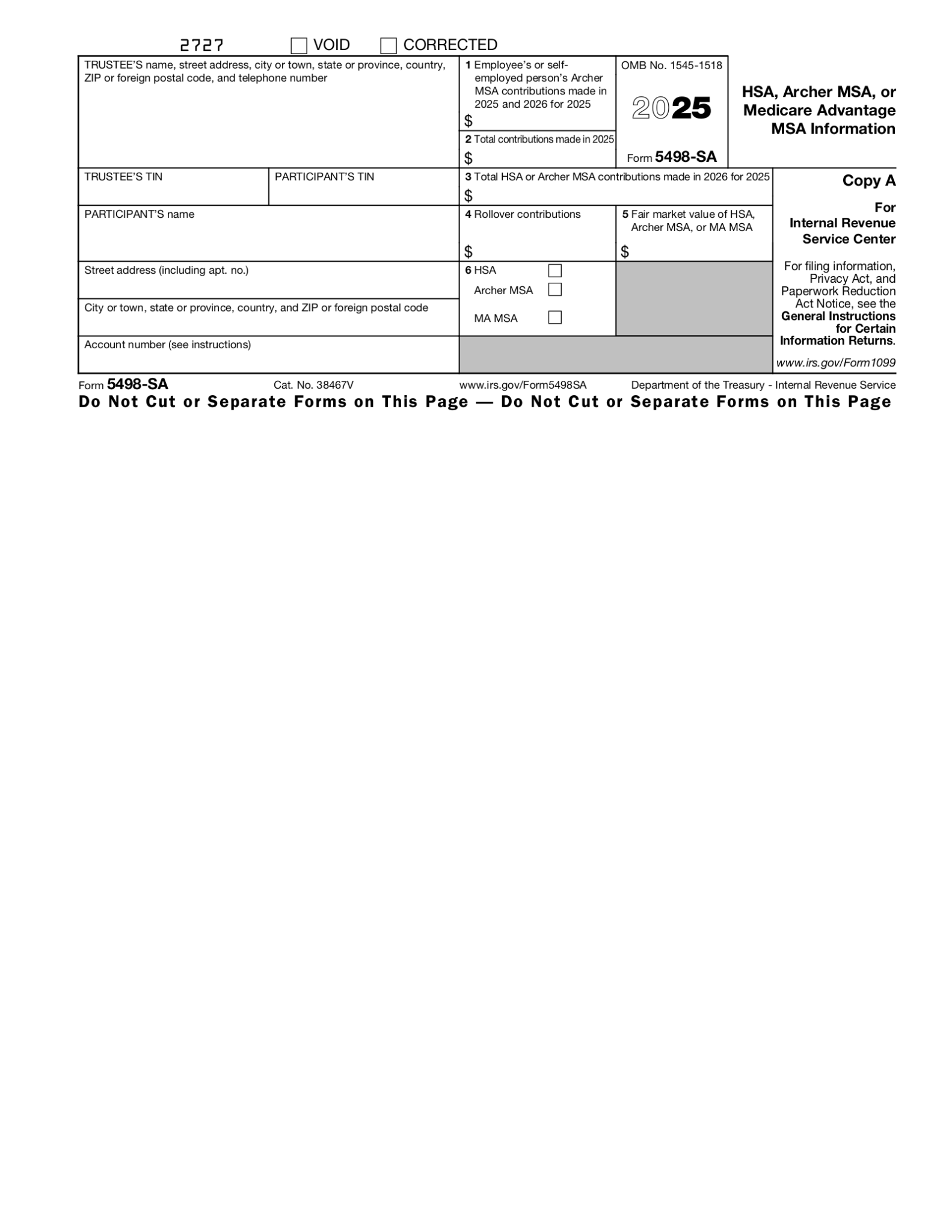 Free IRS Form 5498-SA - PDF – eForms