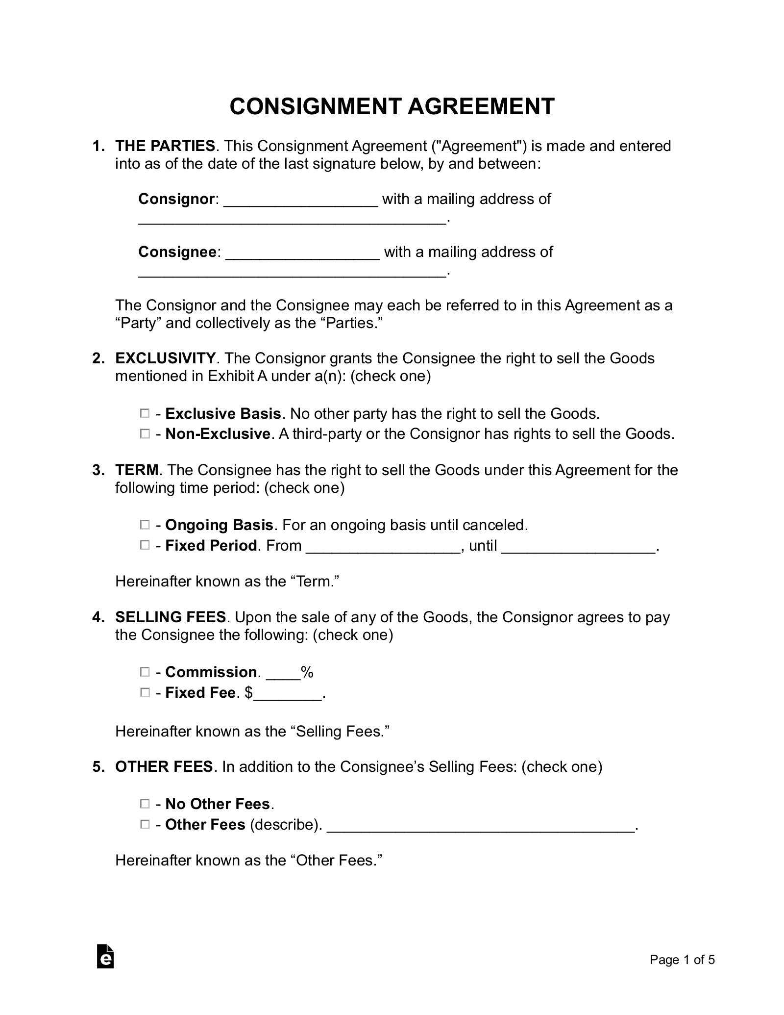 Free Consignment Agreement Template - PDF | Word – eForms