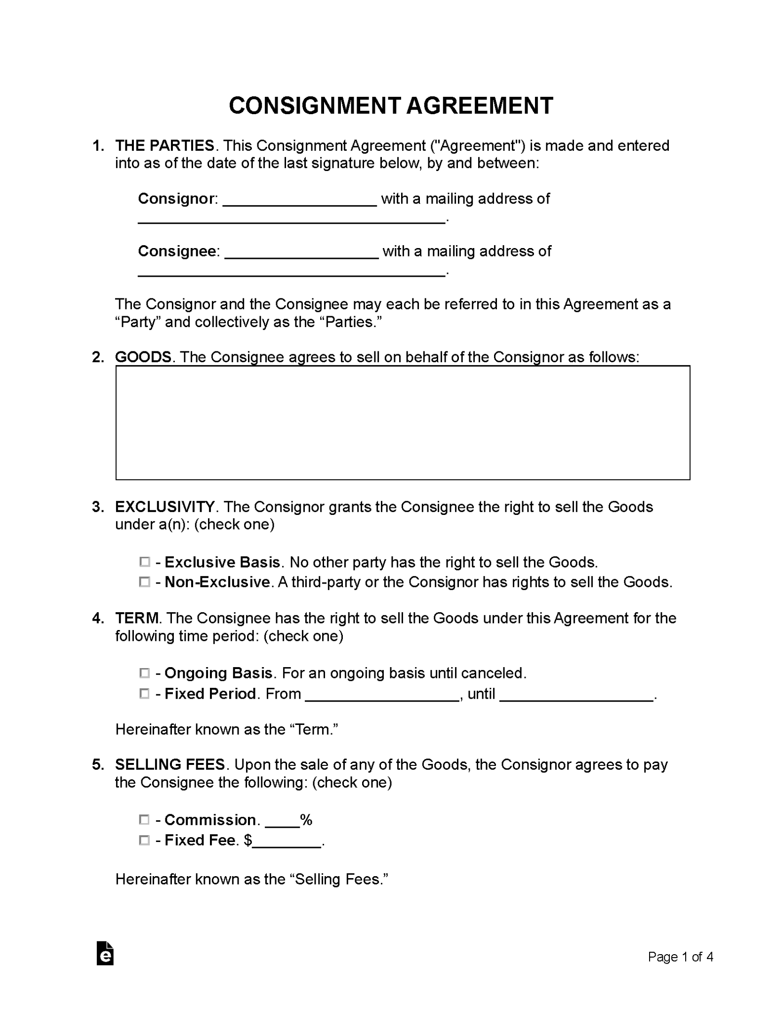 Free Consignment Agreement Template - PDF | Word – eForms